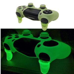 ps4 controller skin silicone case grip glow in dark protective cover for ps4/slim/pro dualshock 4 controller(glow green)