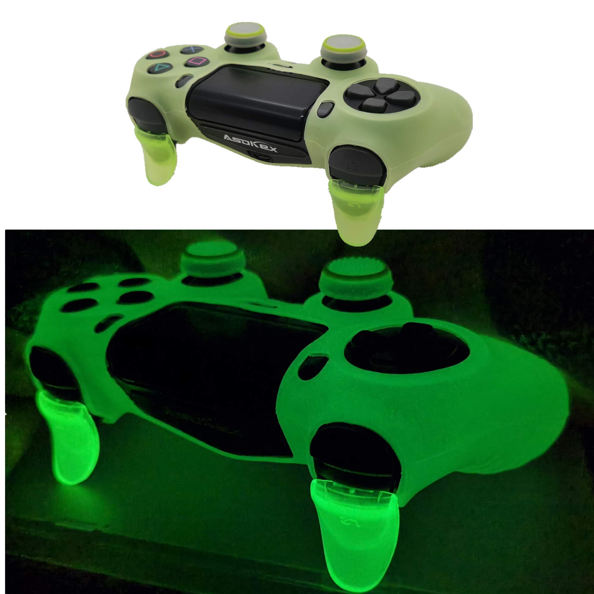 Ps4 Controller Skin Silicone Case Grip Glow in Dark Protective Cover for PS4/slim/Pro Dualshock 4 Controller(Glow Green)