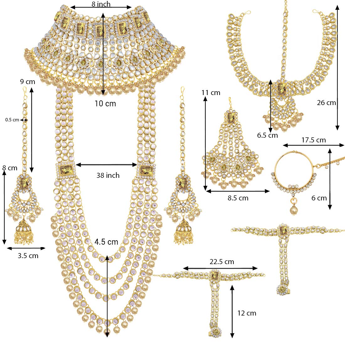 Aheli Ethnic Indian Indian Traditional Bollywood Faux Kundan Dulhan Heavy Bridal Jewelry Set with Choker Earrings Maang Tikka Hathphool for Women Girls