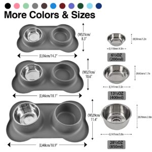 Juqiboom Dog Bowls 2 Stainless Steel Bowl for Pet Water and Food Feeder with Non Spill Skid Resistant Silicone Mat for Pets Puppy Small Medium Cats Dogs