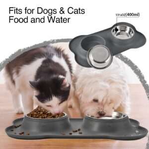 Juqiboom Dog Bowls 2 Stainless Steel Bowl for Pet Water and Food Feeder with Non Spill Skid Resistant Silicone Mat for Pets Puppy Small Medium Cats Dogs