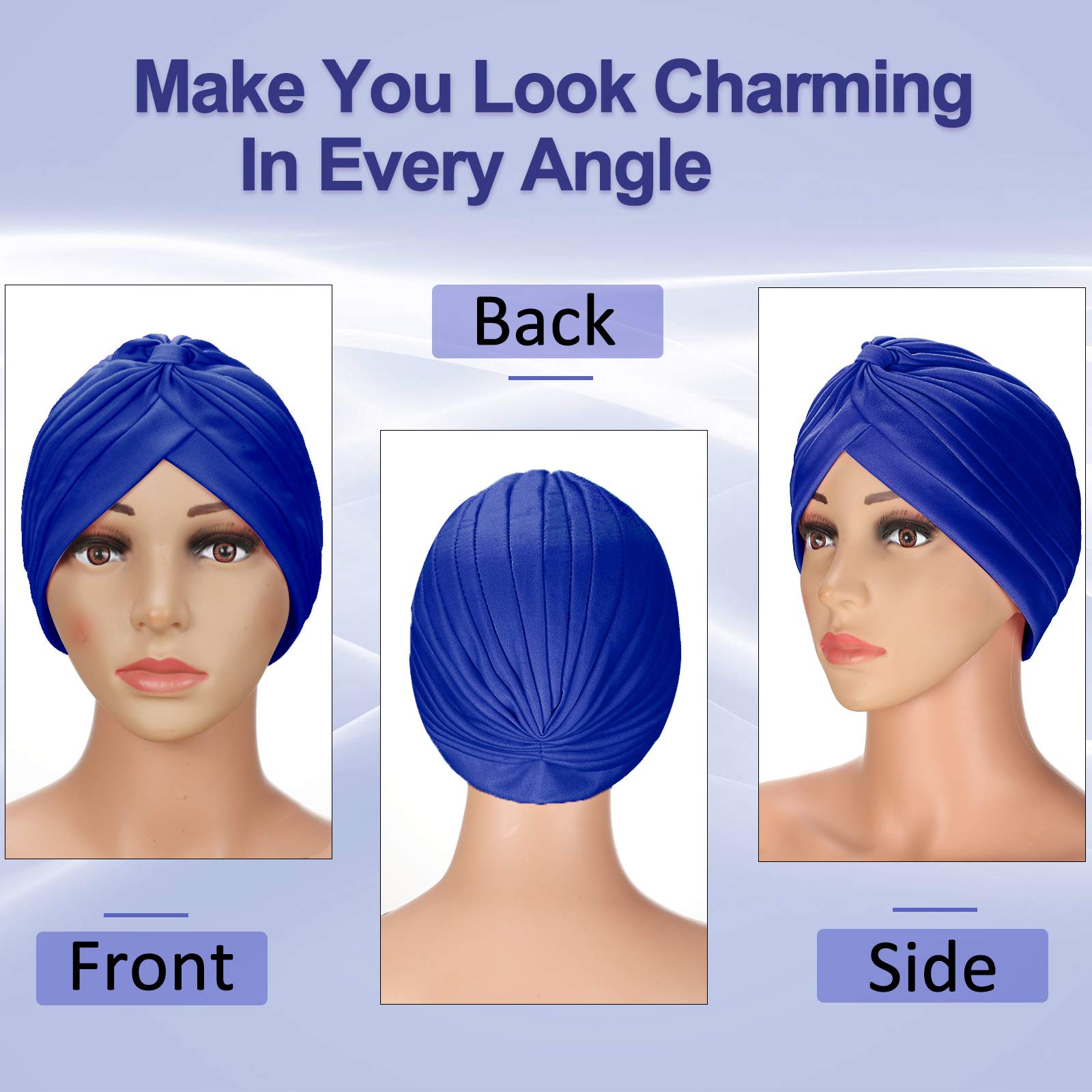 Syhood 4 Pieces Turbans for Women Head Wraps for Women Beanie Headwraps,4 Colors(Black, Sapphire Blue, khaki, Wine Red)