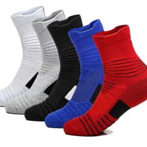 Yoknatt Elite Basketball Socks Calf High Cushion Thick Performance Running Cycling Football Compression Socks Ankle Athletic Crew Socks for Men Women Boys Youth Girls Teens