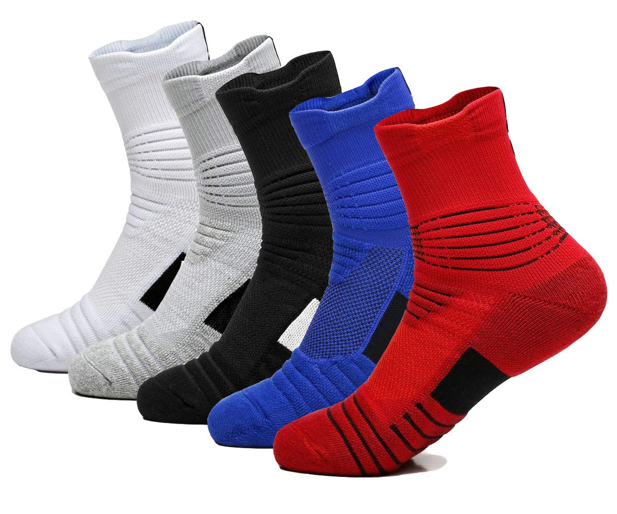 Yoknatt Elite Basketball Socks Calf High Cushion Thick Performance Running Cycling Football Compression Socks Ankle Athletic Crew Socks for Men Women Boys Youth Girls Teens