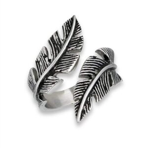 fantasy forge jewelry valkyrie feather ring womens stainless steel open adjustable viking band sizes 7-10 (9)