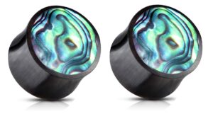 zaya body jewelry pair abalone shell organic buffalo plugs ear gauges 2g 0g 00g 7/16 1/2 9/16 5/8 3/4 inch (2g 6mm)