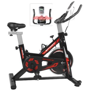 exercise bike stationary indoor cycling bike, belt drive with heart rate, soft adjustable seat, 3 modes handlebar, tablet holder, 36lbs flywheel stable quiet smooth for man women home cardio workout