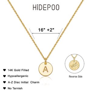 Hidepoo Dainty Disc Initial Necklaces for Women - 14K Gold Filled Disc Letter Necklace for Women Birthday Gifts Tiny Disc Initial Necklace for Women Gifts Jewelry Pendant A