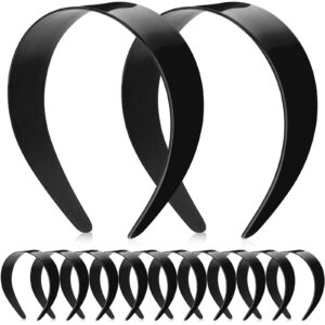 chuangdi 12 pieces plastic headbands wide hard plain craft headband plastic hairband for diy hair accessories women(2 inch,black)