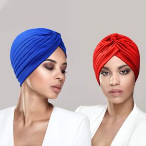 Syhood 4 Pieces Turbans for Women Head Wraps for Women Beanie Headwraps,4 Colors(Black, Sapphire Blue, khaki, Wine Red)