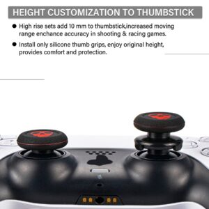 Playrealm FPS Thumbstick Extender & Printing Rubber Silicone Grip Cover 2 Sets for PS5 Dualsenese & PS4 Controller (Ghost Red)