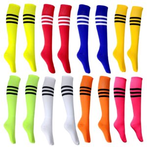 aulufft neon knee high socks, 8 pairs striped tube sock athletic baseball basketball dance neon colored soccer socks for adult girls women youth, 8 colors/set