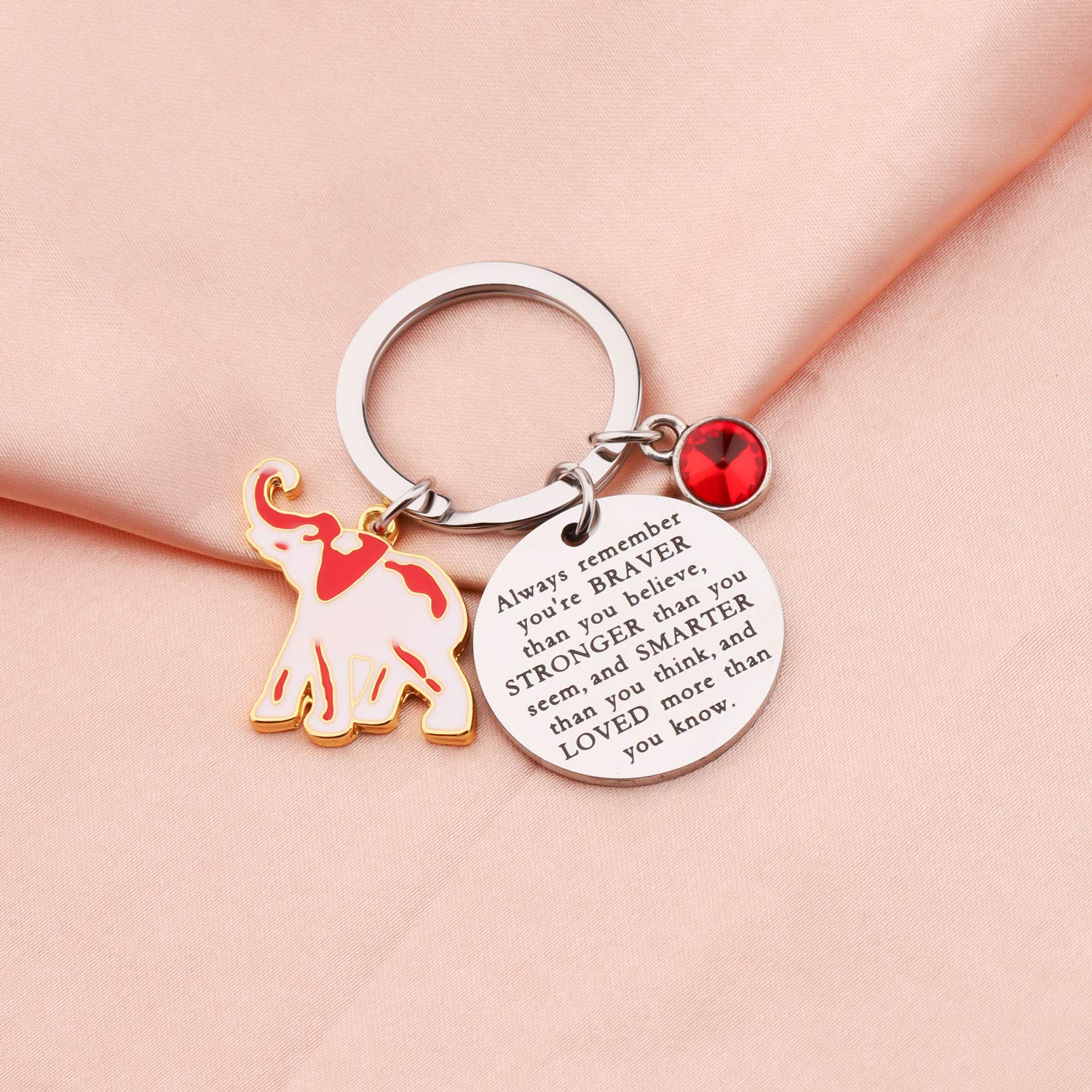 WSNANG Sorority Gift Finer Women Keychain Greek Sorority Jewelry Braver Stronger Smarter Than You Think Keychain (Red elephant Always)