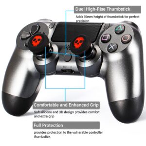 Playrealm FPS Thumbstick Extender & Printing Rubber Silicone Grip Cover 2 Sets for PS5 Dualsenese & PS4 Controller (Ghost Red)