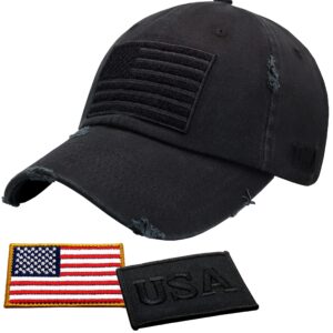 Antourage American Flag Hat for Men and Women | Vintage Baseball Tactical Hat Cap with USA Flag + 2 Patriotic Patches ((11) Black)