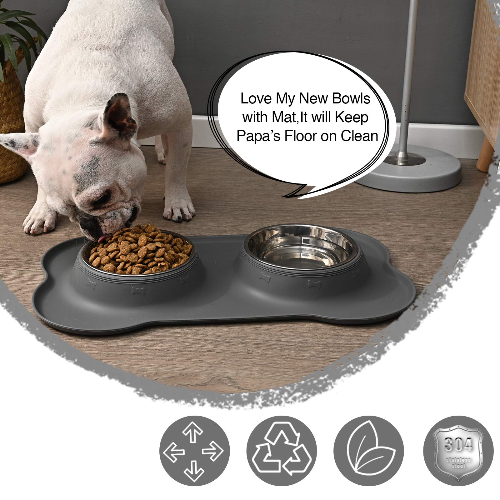 Juqiboom Dog Bowls 2 Stainless Steel Bowl for Pet Water and Food Feeder with Non Spill Skid Resistant Silicone Mat for Pets Puppy Small Medium Cats Dogs