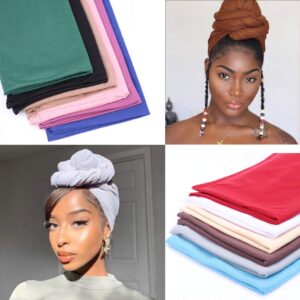 12 Pieces Head Wrap Scarf Stretch Jersey Turban Extra Long Ultra Soft Urban Headwraps for Women Solid Color African Headwear Headband Tie (Set 01)