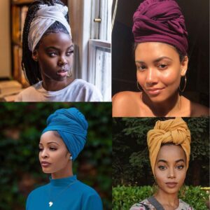 12 Pieces Head Wrap Scarf Stretch Jersey Turban Extra Long Ultra Soft Urban Headwraps for Women Solid Color African Headwear Headband Tie (Set 01)