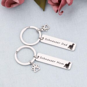 BEKECH Schnauzer Mom Schnauzer Dad Jewelry Gifts Schnauzer Mom Schnauzer Dad Dog Paw Charm Keychain Set Gift for Schnauzer Pet Lovers (silver)