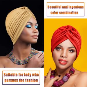 Syhood 4 Pieces Turbans for Women Head Wraps for Women Beanie Headwraps,4 Colors(Black, Sapphire Blue, khaki, Wine Red)