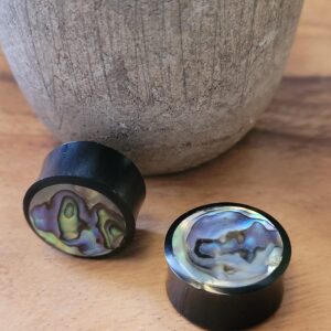 ZAYA BODY JEWELRY Pair Abalone Shell Organic Buffalo Plugs Ear Gauges 2g 0g 00g 7/16 1/2 9/16 5/8 3/4 inch (2g 6mm)