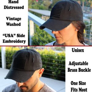 Antourage American Flag Hat for Men and Women | Vintage Baseball Tactical Hat Cap with USA Flag + 2 Patriotic Patches ((11) Black)