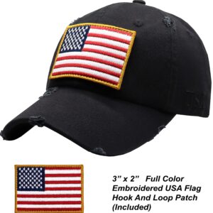 Antourage American Flag Hat for Men and Women | Vintage Baseball Tactical Hat Cap with USA Flag + 2 Patriotic Patches ((11) Black)