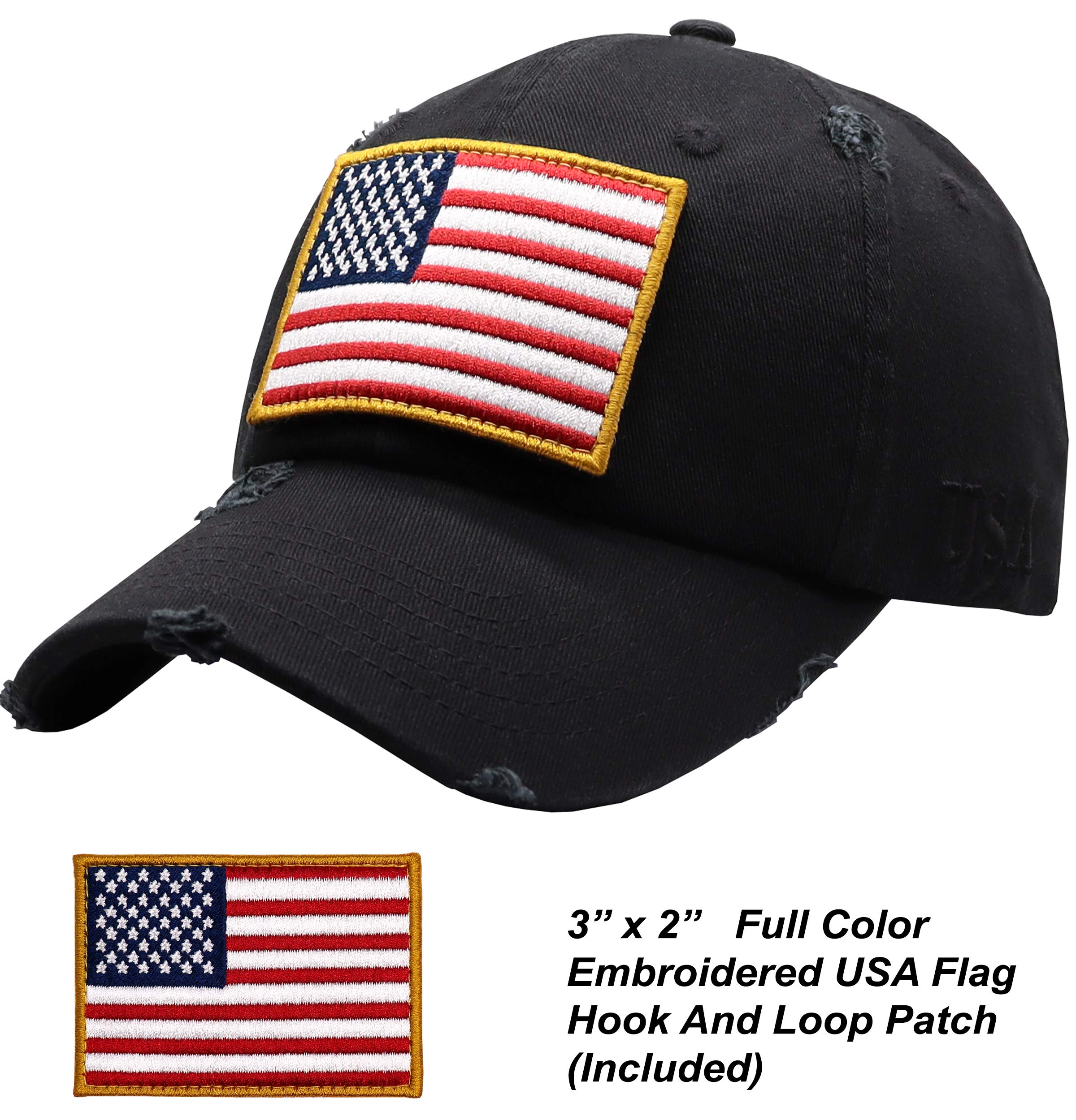 Antourage American Flag Hat for Men and Women | Vintage Baseball Tactical Hat Cap with USA Flag + 2 Patriotic Patches ((11) Black)