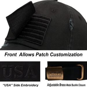 Antourage American Flag Hat for Men and Women | Vintage Baseball Tactical Hat Cap with USA Flag + 2 Patriotic Patches ((11) Black)