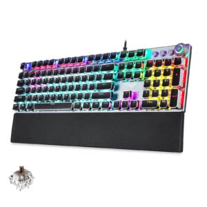 aula f2088 mechanical gaming keyboard, tactile brown switches, led rainbow backlit, volume controls, removable wrist rest, unique cool square keycaps, full size wired keyboard for windows/mac/pc