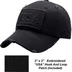 Antourage American Flag Hat for Men and Women | Vintage Baseball Tactical Hat Cap with USA Flag + 2 Patriotic Patches ((11) Black)