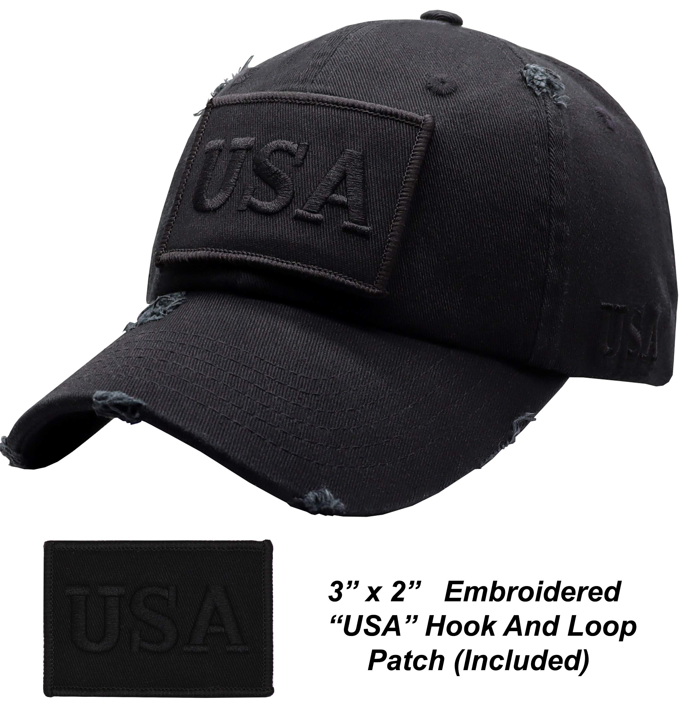 Antourage American Flag Hat for Men and Women | Vintage Baseball Tactical Hat Cap with USA Flag + 2 Patriotic Patches ((11) Black)