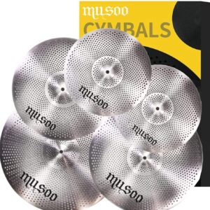 Musoo Low Volume Cymbal 60%-70% 14/16/18/20”Quiet Cymbals Set of 5 pcs for Practice