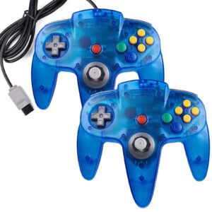 2 pack classic n64 controller, kiwitatá retro n64 wired joystick replacement game pad remote controller for n64 console clear blue