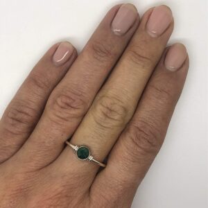 Koral Jewelry Created Emerald Round Stone Delicate Ring 925 Sterling Silver Vintage Tribal Gipsy Boho Look (10)