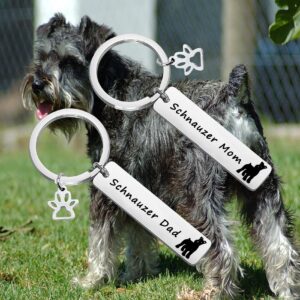 BEKECH Schnauzer Mom Schnauzer Dad Jewelry Gifts Schnauzer Mom Schnauzer Dad Dog Paw Charm Keychain Set Gift for Schnauzer Pet Lovers (silver)