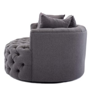 Dolonm Swivel Accent Barrel Chair Modern Sofa Lounge Club Round Chair Linen Fabric for Living Room Hotel with 3 Pillows (Grey)