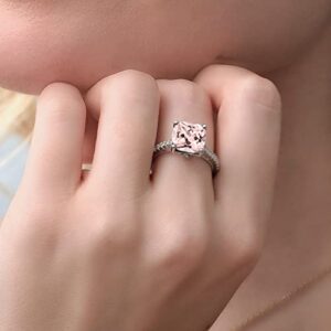 Gem Stone King 925 Sterling Silver Peach Simulated Morganite and White Created Sapphire Engagement Ring For Women (4.59 Cttw, Available in size 5, 6, 7, 8, 9)