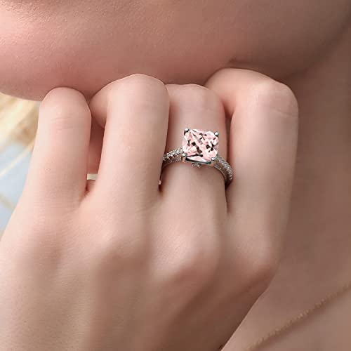 Gem Stone King 925 Sterling Silver Peach Simulated Morganite and White Created Sapphire Engagement Ring For Women (4.59 Cttw, Available in size 5, 6, 7, 8, 9)