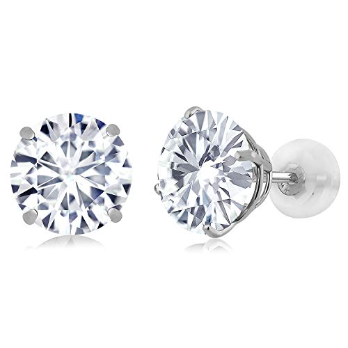 14K White Gold Forever Brilliant Moissanite from Charles & Colvard Stud Earrings | 3.80 Cttw | Round 8MM | Gold Earrings for Women