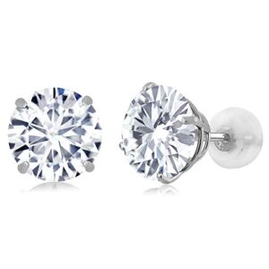 14k white gold forever brilliant moissanite from charles & colvard stud earrings | 3.80 cttw | round 8mm | gold earrings for women