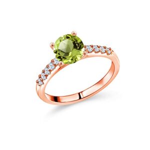 gem stone king 1.85 ct round green peridot white created sapphire 10k rose gold ring (size 7)