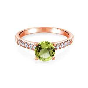 Gem Stone King 1.85 Ct Round Green Peridot White Created Sapphire 10K Rose Gold Ring (Size 7)