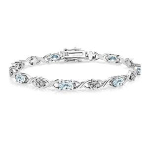 gem stone king 925 sterling silver sky blue aquamarine tennis bracelet for women (3.50 cttw, gemstone march birthstone, oval 6x4mm, 7 inch)