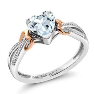 gem stone king 925 silver and 10k rose gold 6mm heart shape gemstone birthstone and diamond engagement ring | wedding anniversary promise ring for women | available in size 5, 6, 7, 8, 9