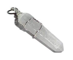 ( sublime gifts ) selenite point cleansing crystal healing cut wire wrapped point pendant with metal bail