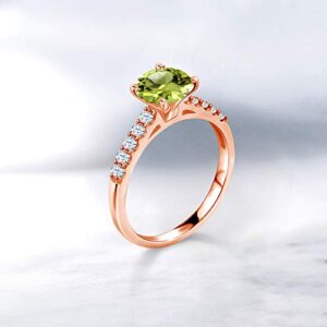 Gem Stone King 1.85 Ct Round Green Peridot White Created Sapphire 10K Rose Gold Ring (Size 7)