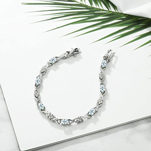 Gem Stone King 925 Sterling Silver Sky Blue Aquamarine Tennis Bracelet For Women (3.50 Cttw, Gemstone March Birthstone, Oval 6X4MM, 7 Inch)