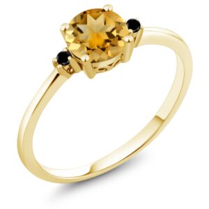 gem stone king 10k yellow gold yellow citrine and black diamond solitaire engagement ring for women (0.73 cttw, round 6mm, gemstone november birthstone, size 7)