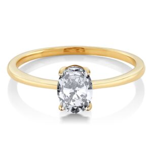 Gem Stone King 10K Yellow Gold White Zirconia Solitaire Engagement Ring For Women (1.50 Cttw, Oval 7X5MM, Gemstone Birthstone, Size 6)